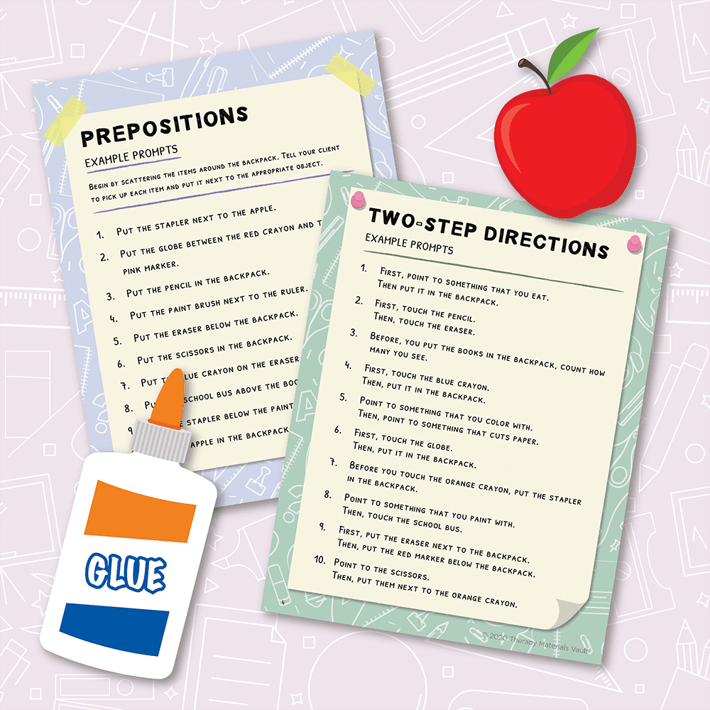 Backpack Activity: Target Prepositions and Two-Step Directions | TMV