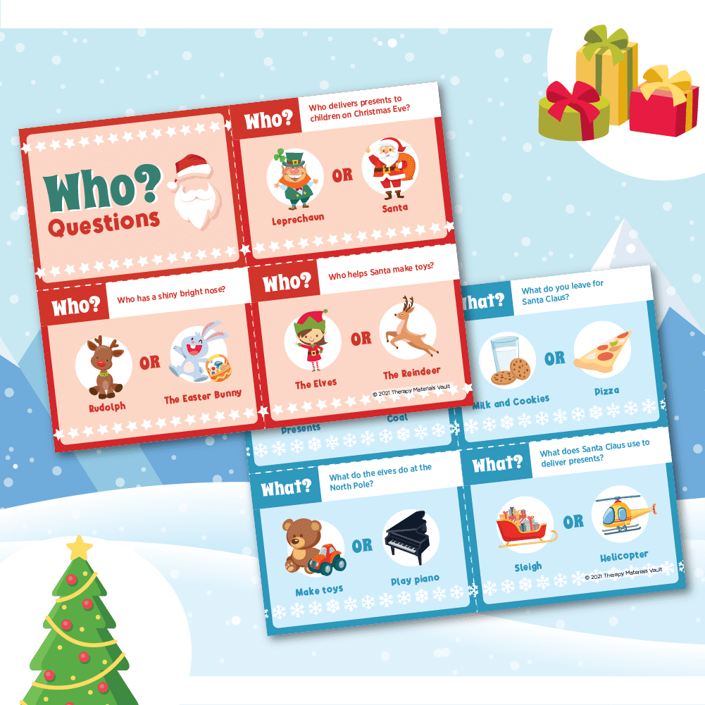 Wh- Question Flashcards: Christmas Themed | TMV